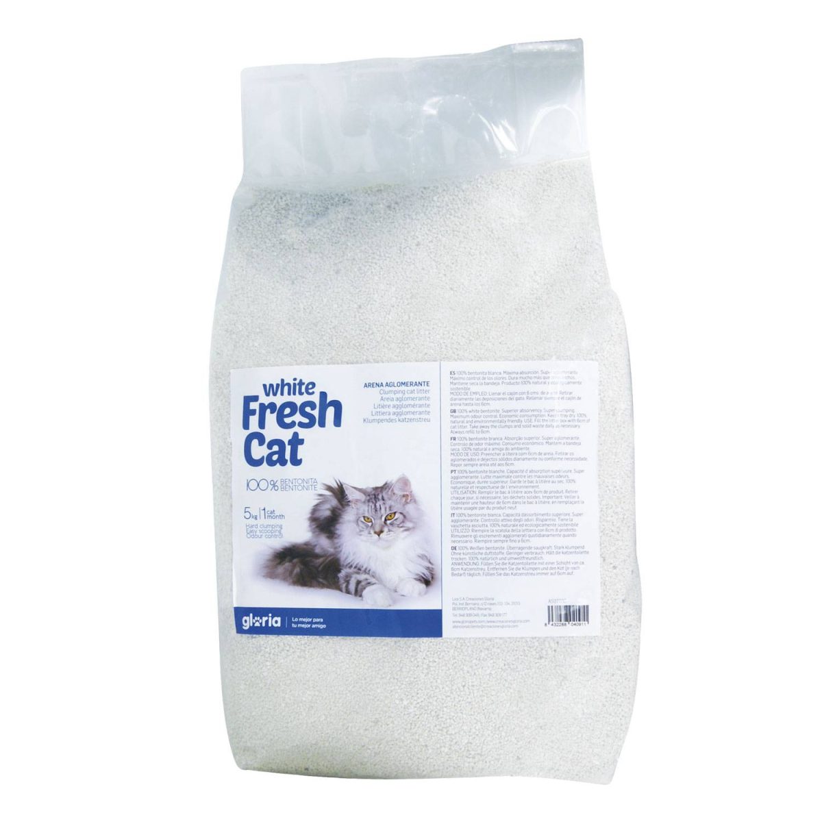 Arena aglomerante White Fresh Cat para gatos de la marca Gloria