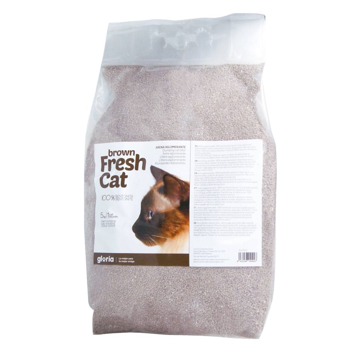 Arena aglomerante Brown Fresh Cat para gatos de la marca Gloria